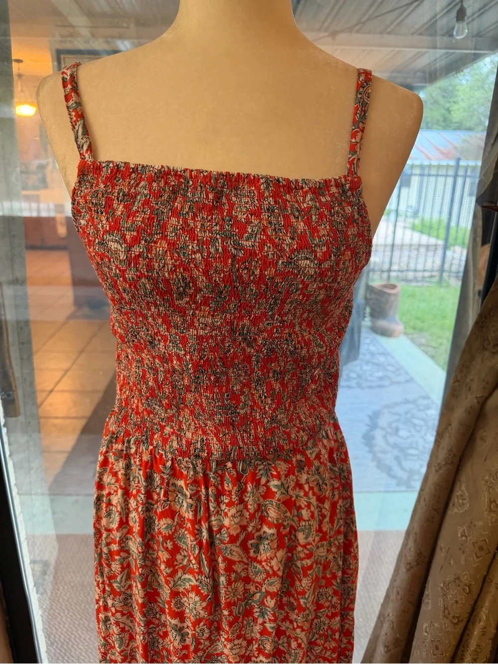 Old Navy | Dresses | Old Navy Red Floral Smocked Maxi Dress | Poshmark